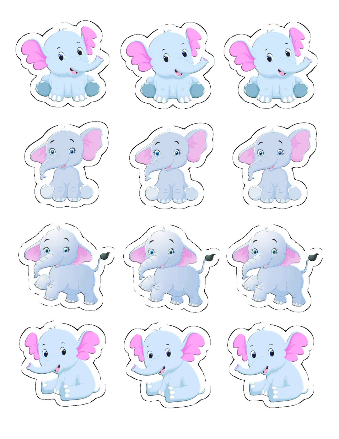 Elephants Cupcake Toppers for Girls (package of 12) Digital Version - Etsy