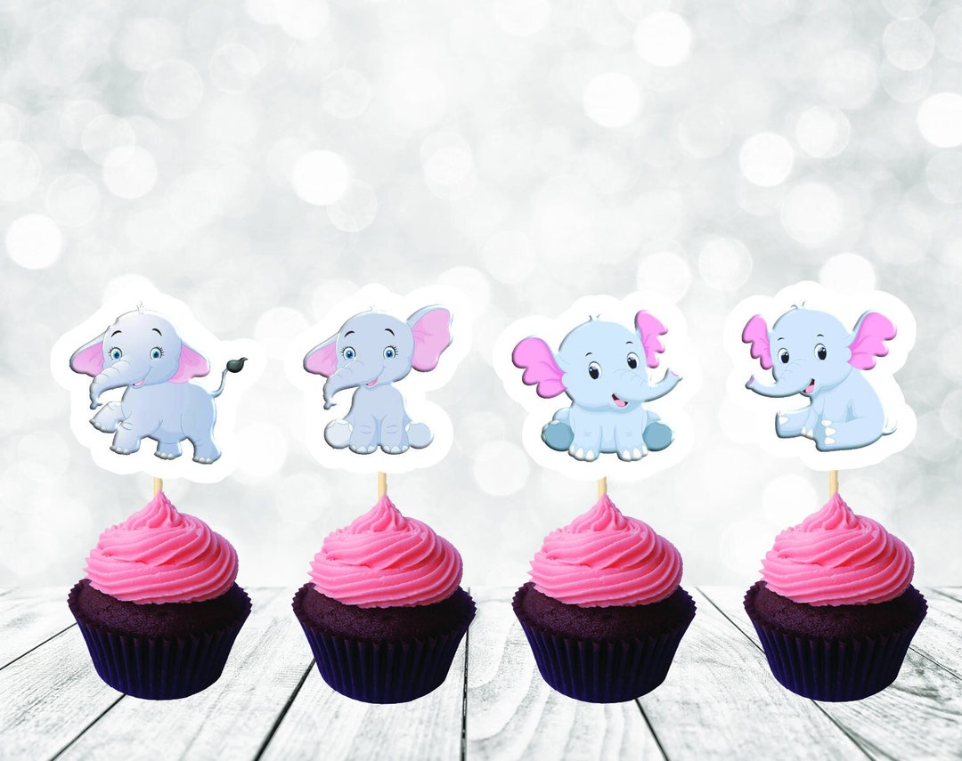 Cute Elephants Cupcake Toppers for Girls, Elephants Party Decoration ...