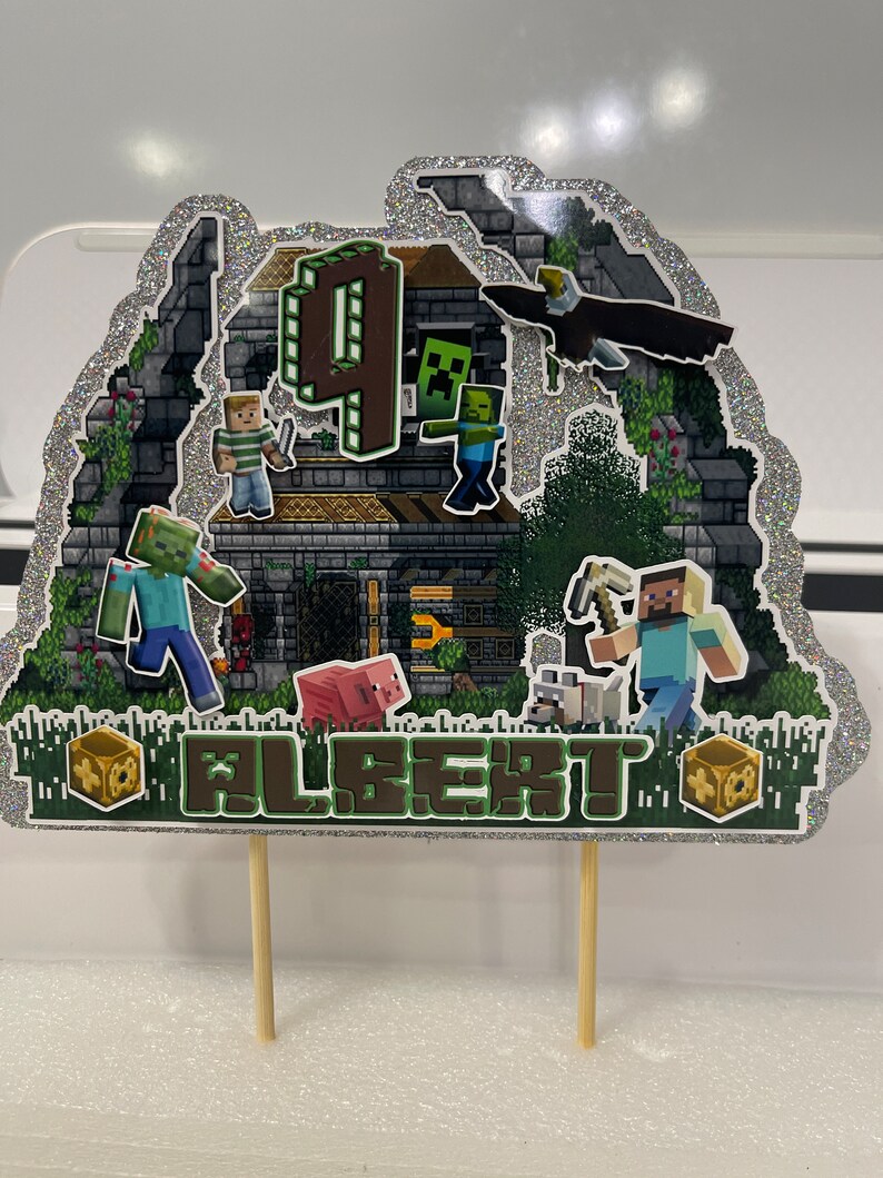 Minecraft Cake Topper, Gamer Birthday Party Decoration, 3D Design - Etsy
