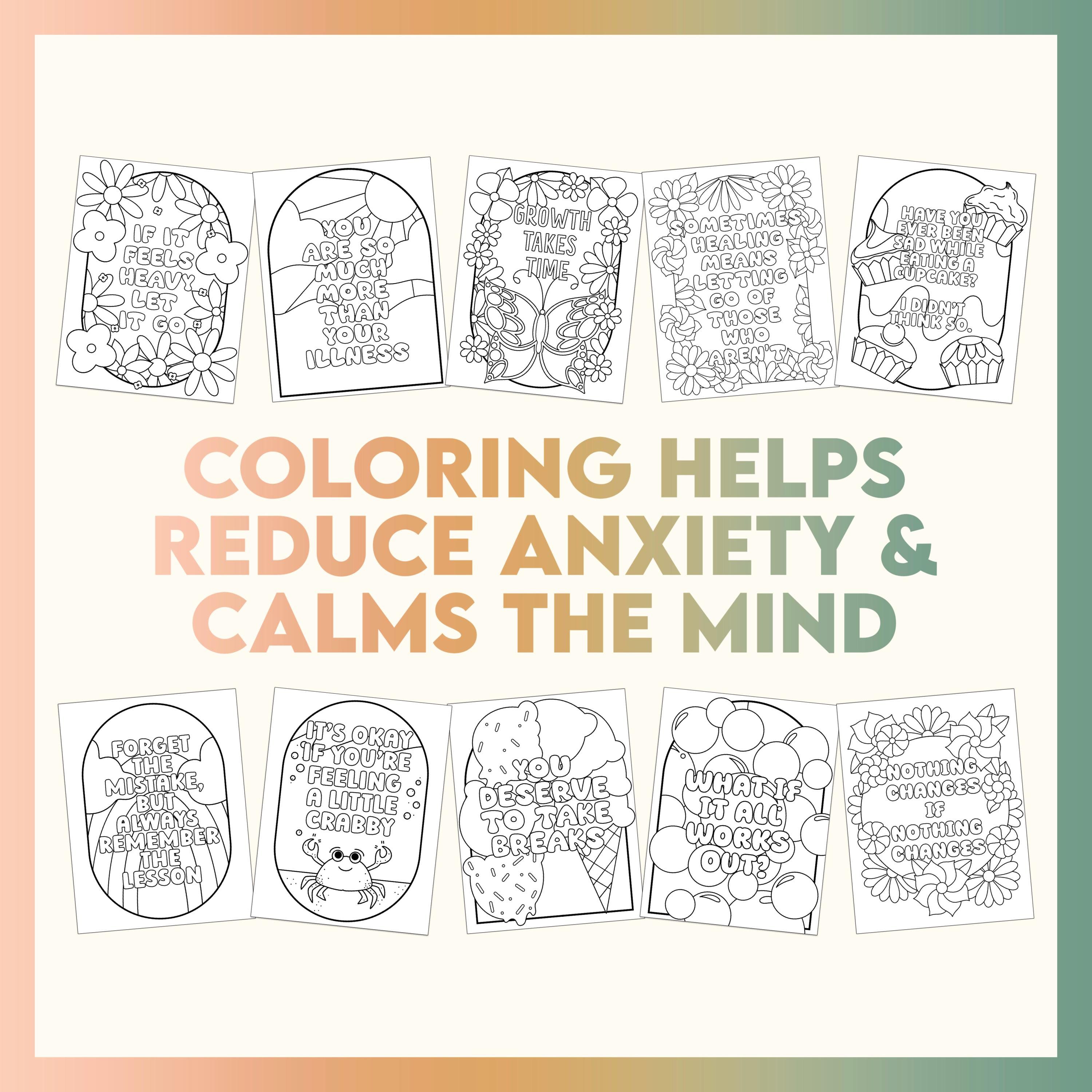 Anxiety Relief Coloring Pages: Mental Wellness Art (digital Download ...
