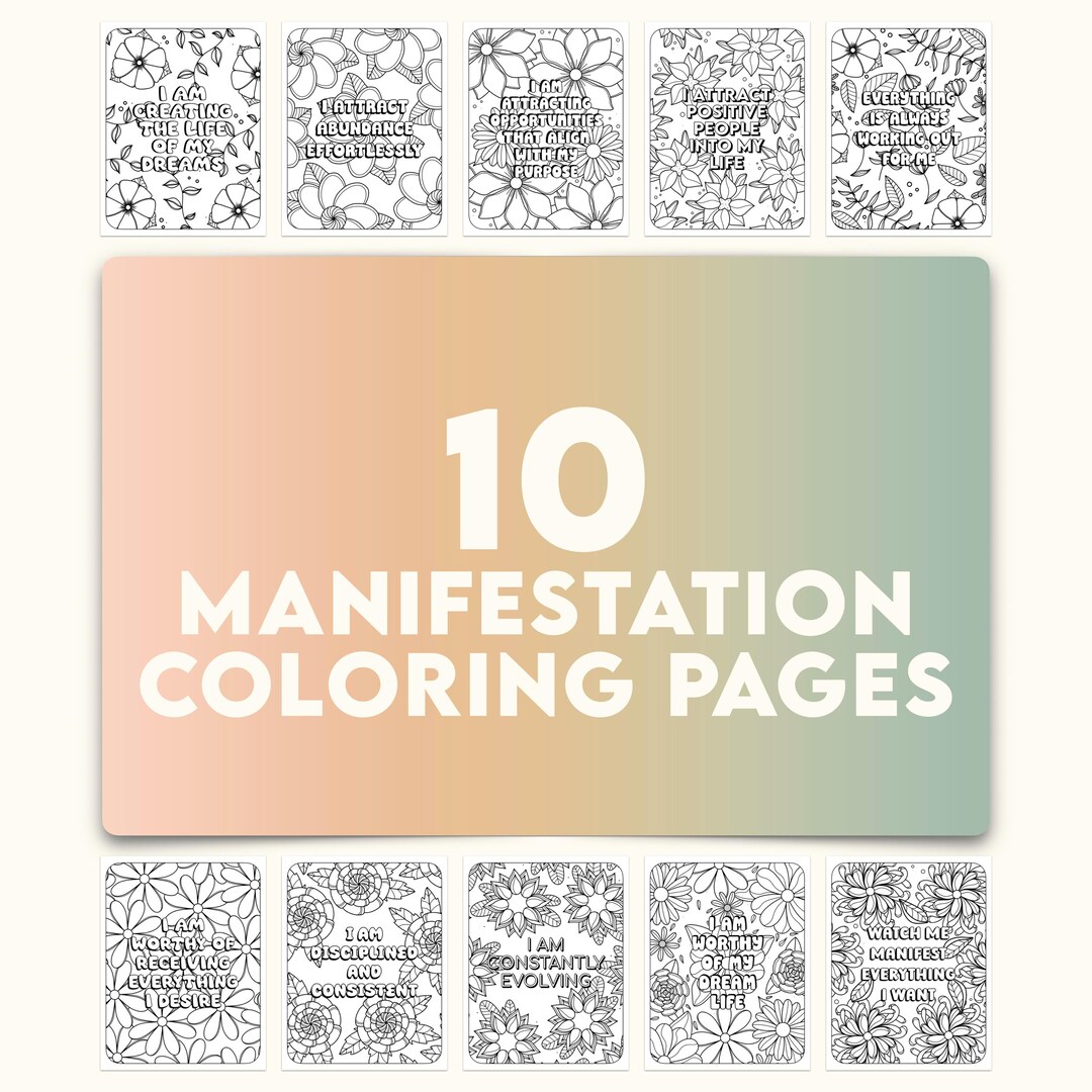 Set #19, Affirmations Coloring Pages, Manifest, Mindfulness, Adult ...