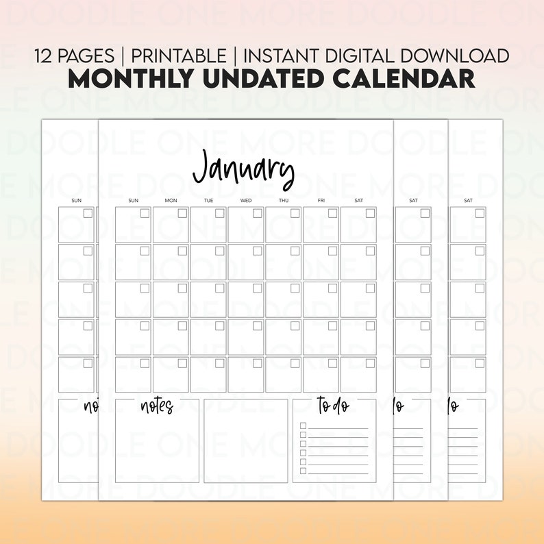 12 Month Calendar Printable Instant Digital Download - Etsy Australia