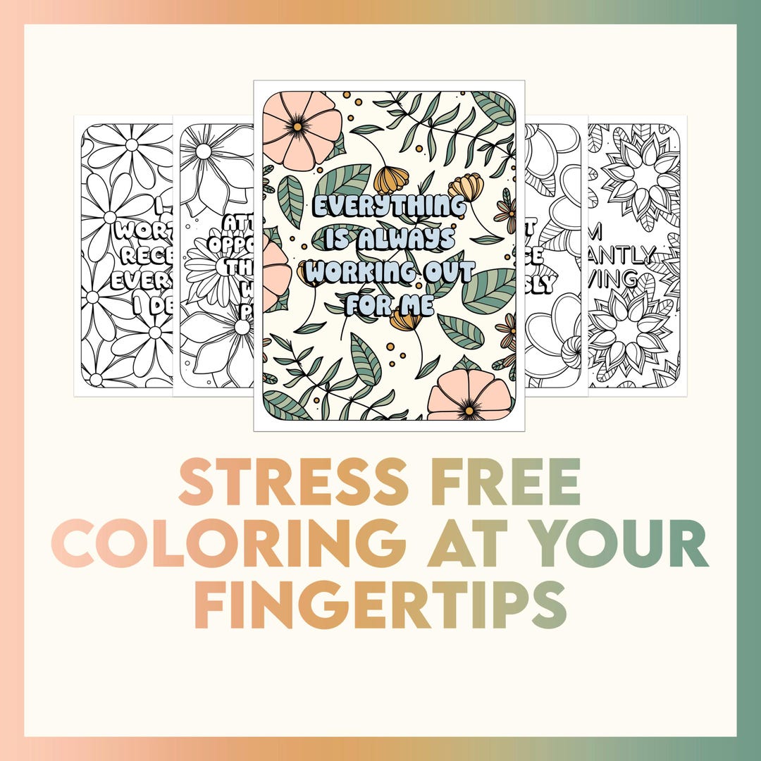 Set #19, Affirmations Coloring Pages, Manifest, Mindfulness, Adult ...