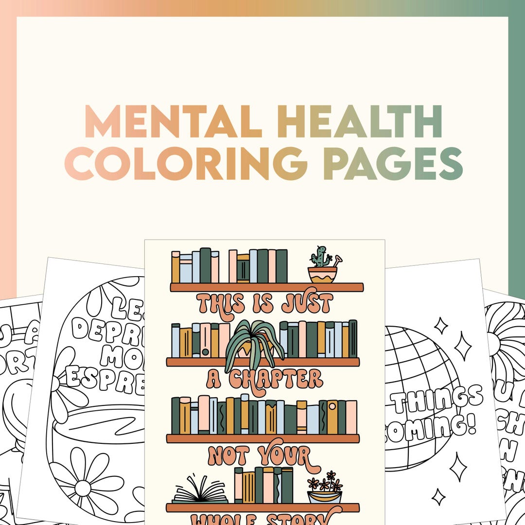 Mental Health Coloring Pages: Bookworm Printable Set (digital Download ...