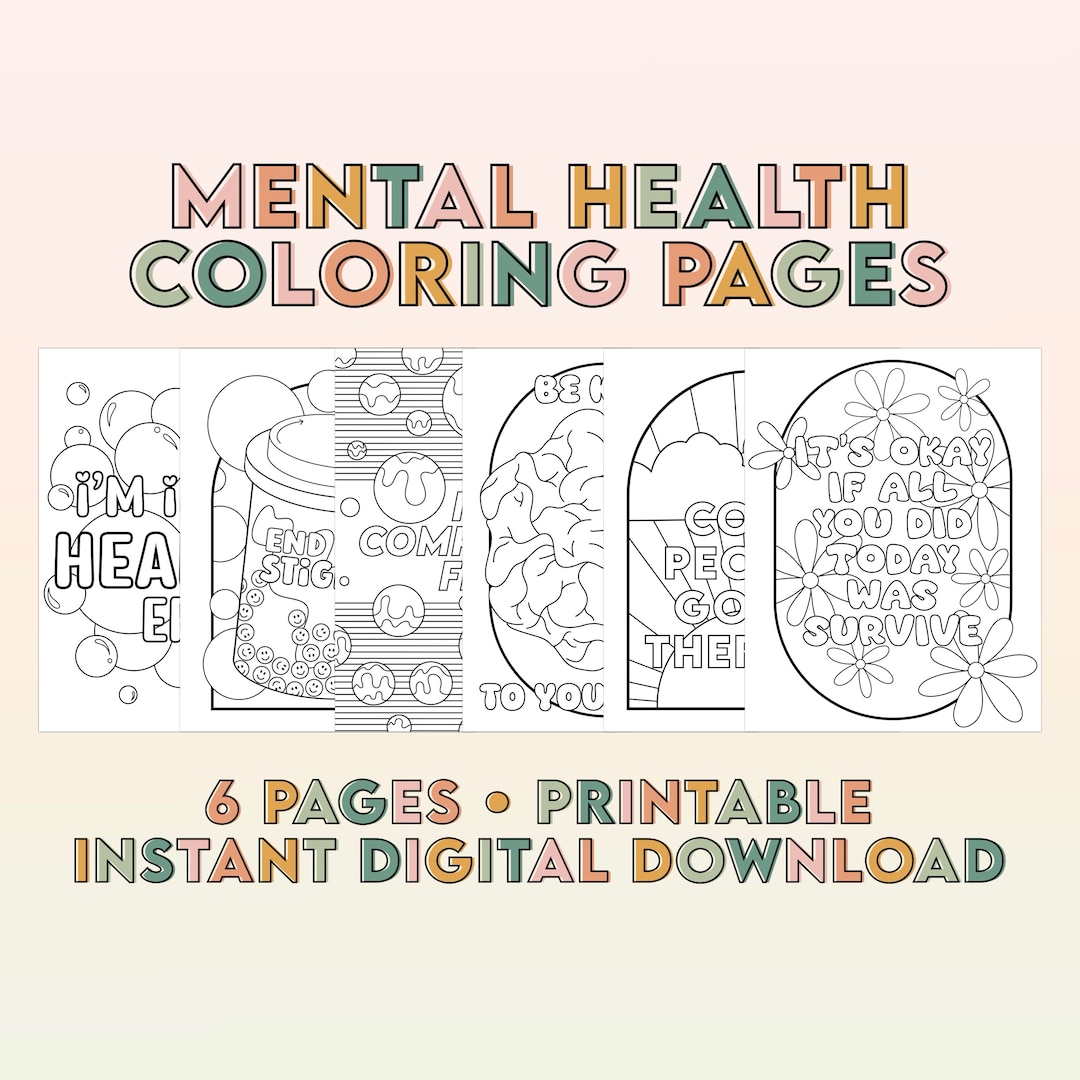 Set 1, Mental Health Coloring Pages, Therapy Printable, Anxiety and ...