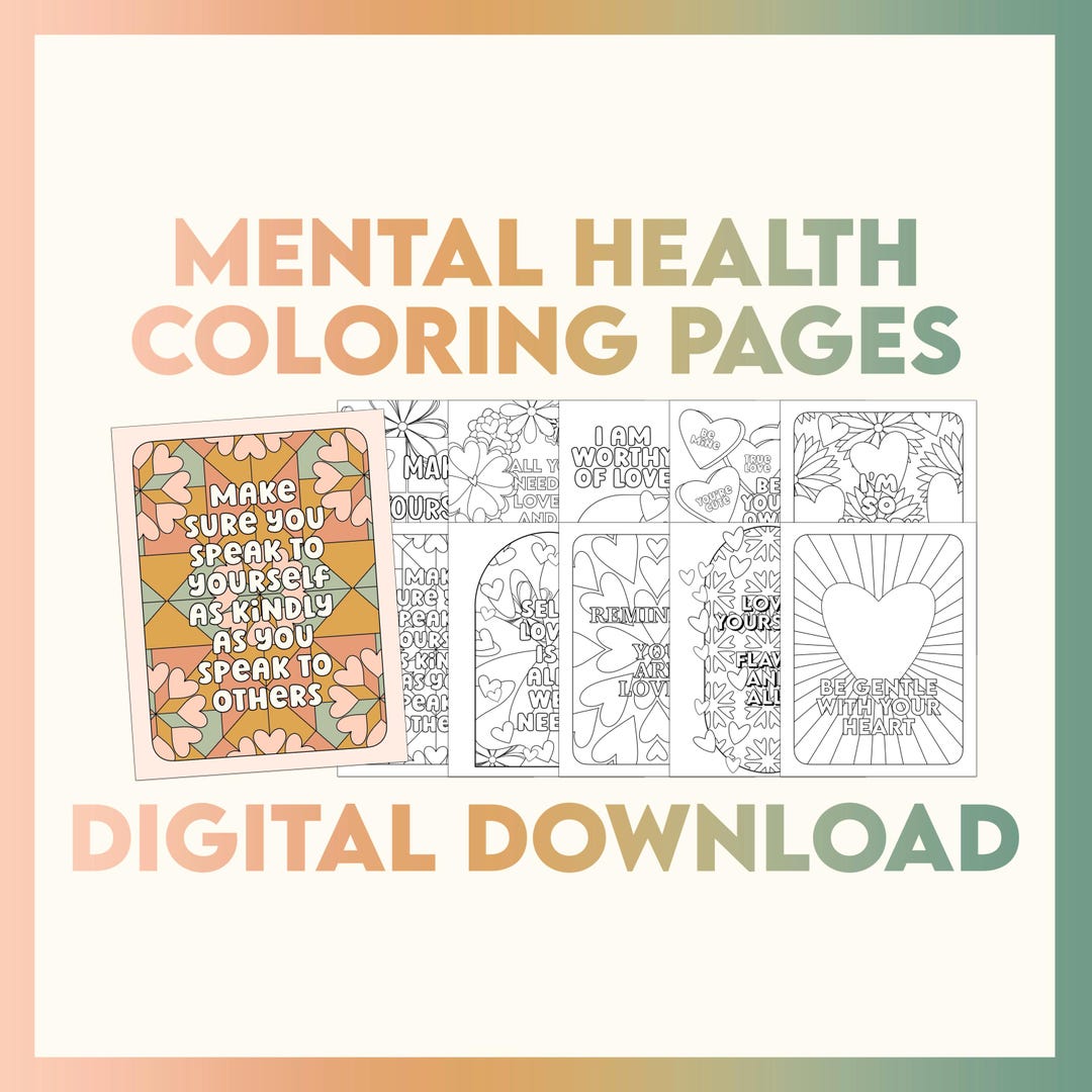 Valentine's Day Coloring Pages: Self-love & Mental Health (digital ...