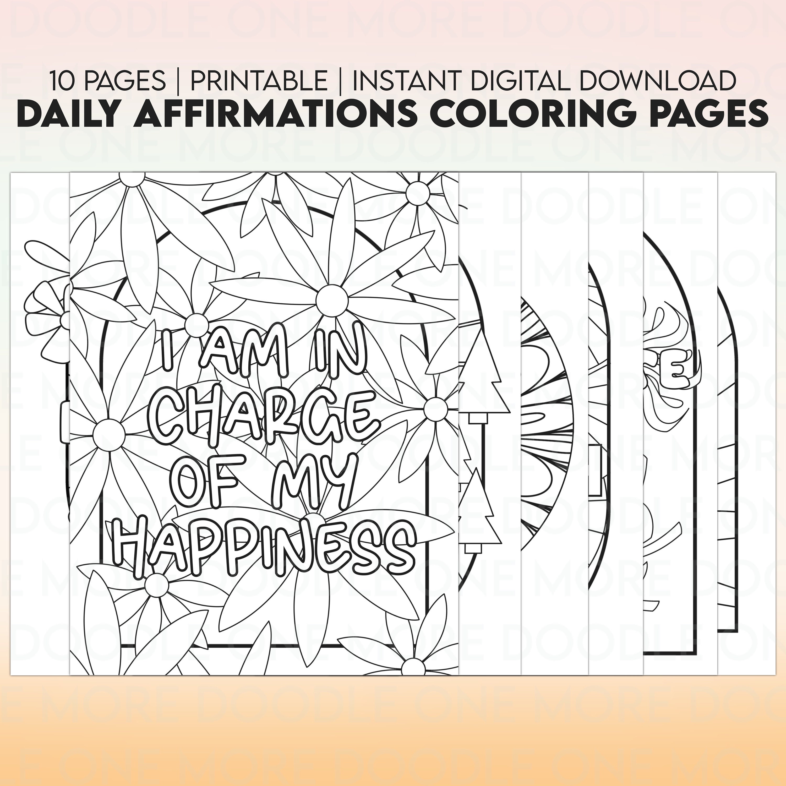 Daily Affirmations Coloring Pages, Positive Vibes, Mental Health ...