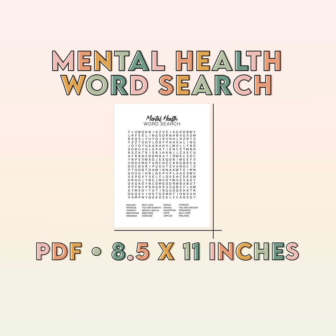 Mental Health Word Search, Self Care Printable Worksheet, Puzzle ...