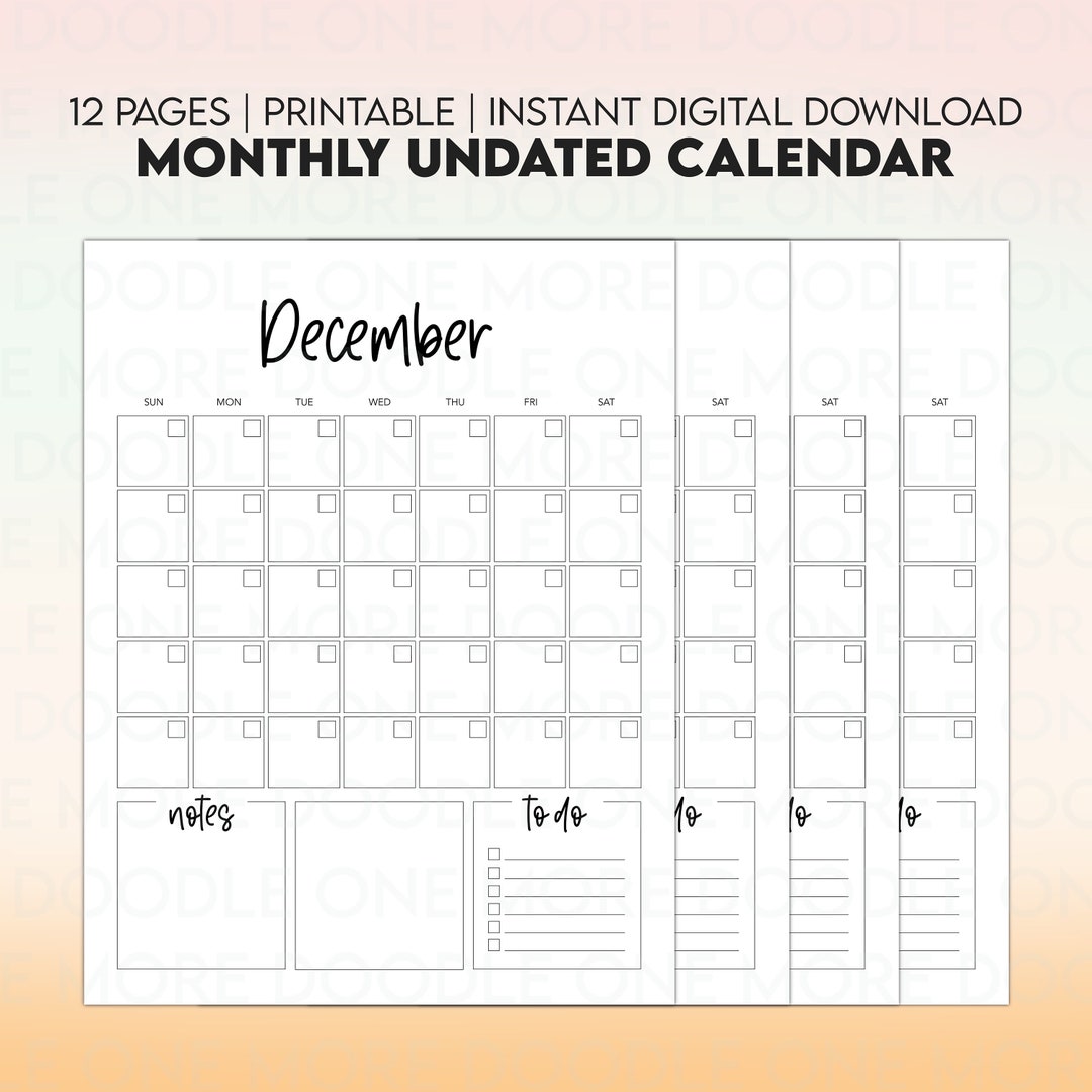 12 Month Calendar Printable Instant Digital Download - Etsy Australia
