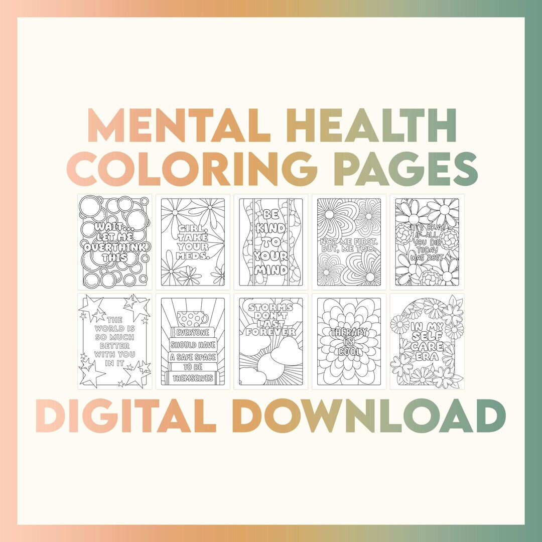 Set 10, Mental Health Coloring Pages, Anxiety Relief, Therapy Art ...
