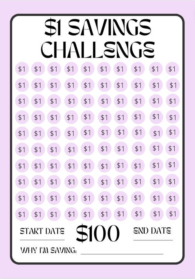 1 Dollar Savings Challenge - Etsy