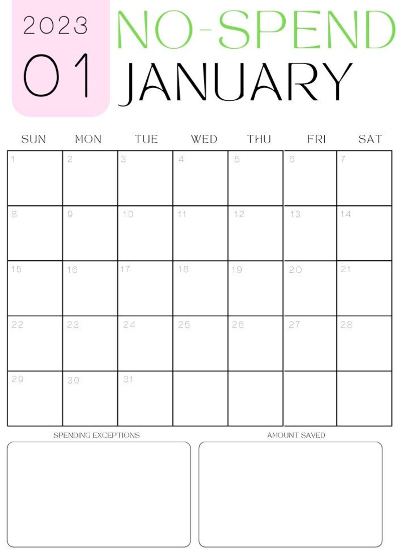 No-spend Monthly Calendar - Etsy