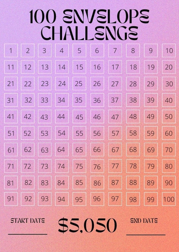 100 Envelope Challenge Template - Etsy