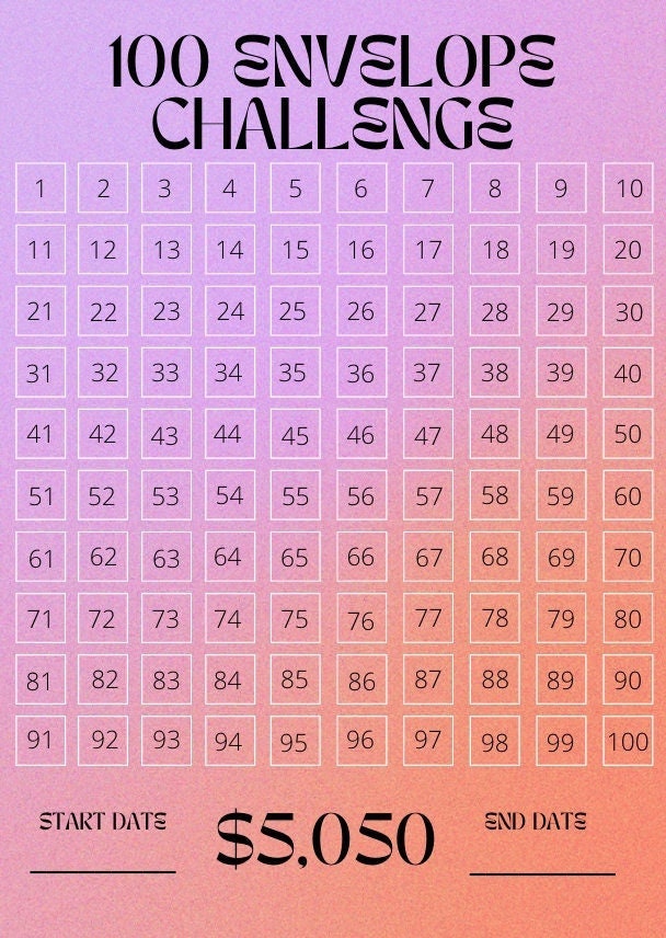 100 Envelope Challenge Template - Etsy