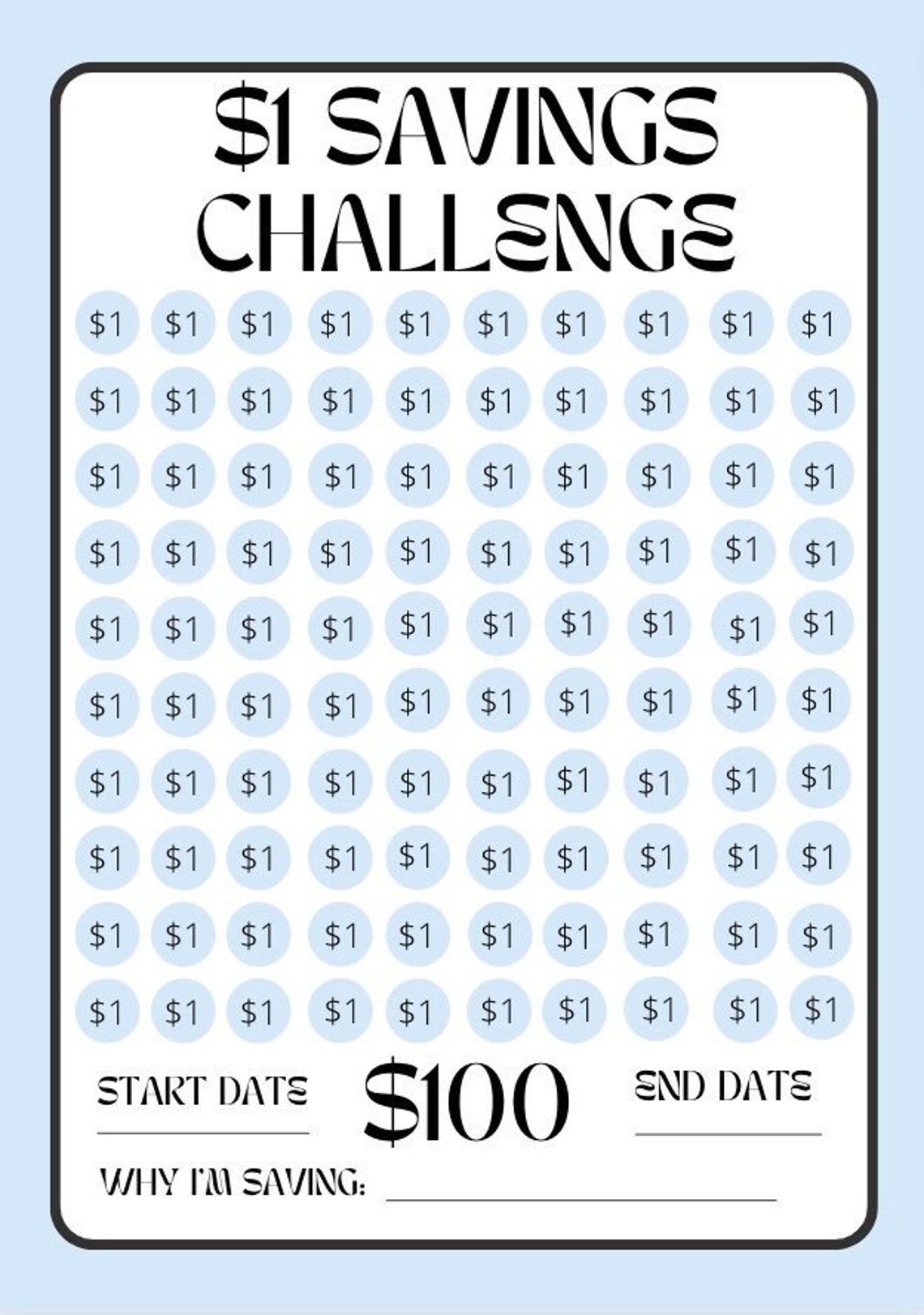 1 Dollar Savings Challenge - Etsy