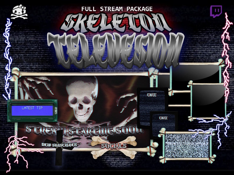 Skeleton Television Streaming Package for TWITCH - YOUTUBE - Digital - Horror Animated Screens ...