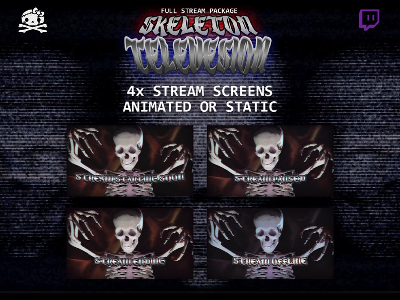 Skeleton Television Streaming Package for TWITCH - YOUTUBE - Digital - Horror Animated Screens ...