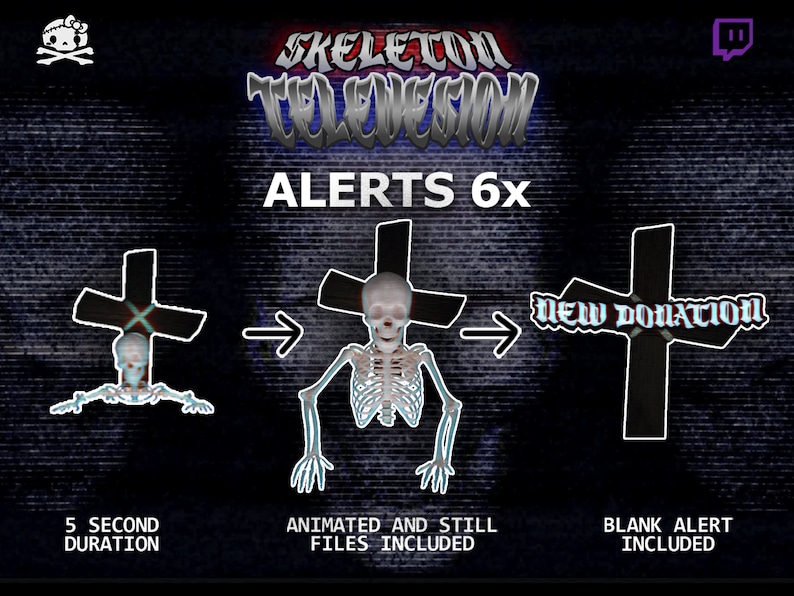 Skeleton Television Animated ALERTS for TWITCH & YOUTUBE Skull Retro ...