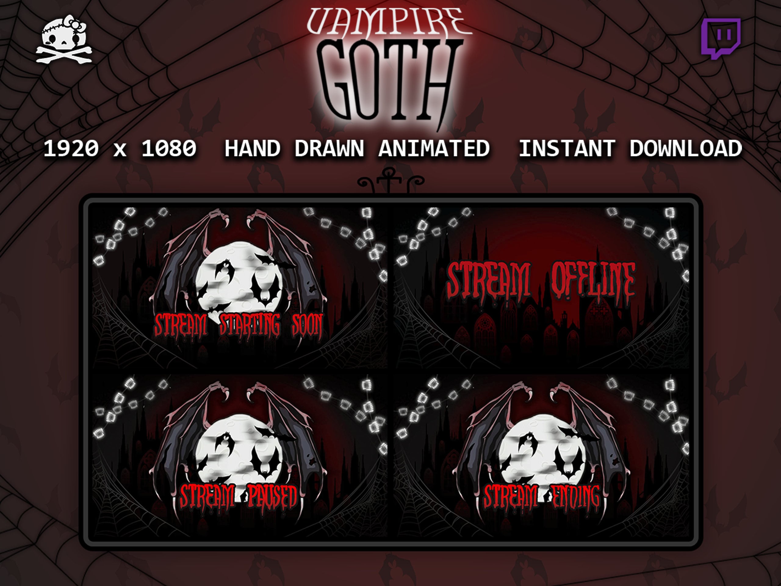 TWITCH Animated Stream Screens - Vampire Goth Scene - Occult Witch Vampiric Gothic - Red ...
