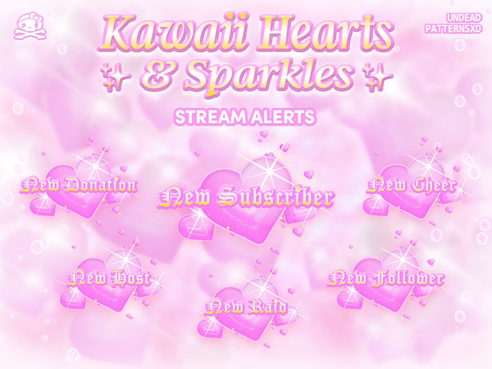 Kawaii Hearts & Sparkles Animated Stream Alerts: Hot Pink Graphics ...