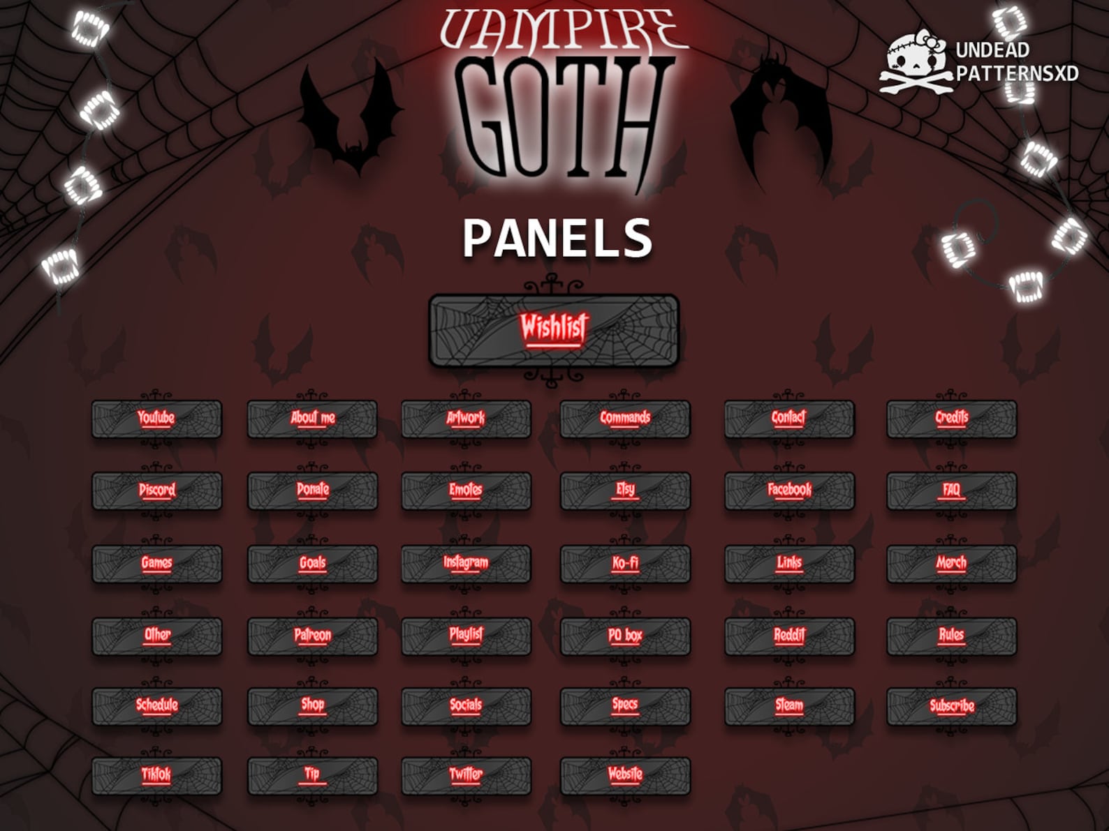 TWITCH Stream Panels - Vampire Goth Scene - Occult Witch Vampiric Gothic - Red - Spooky Goth ...