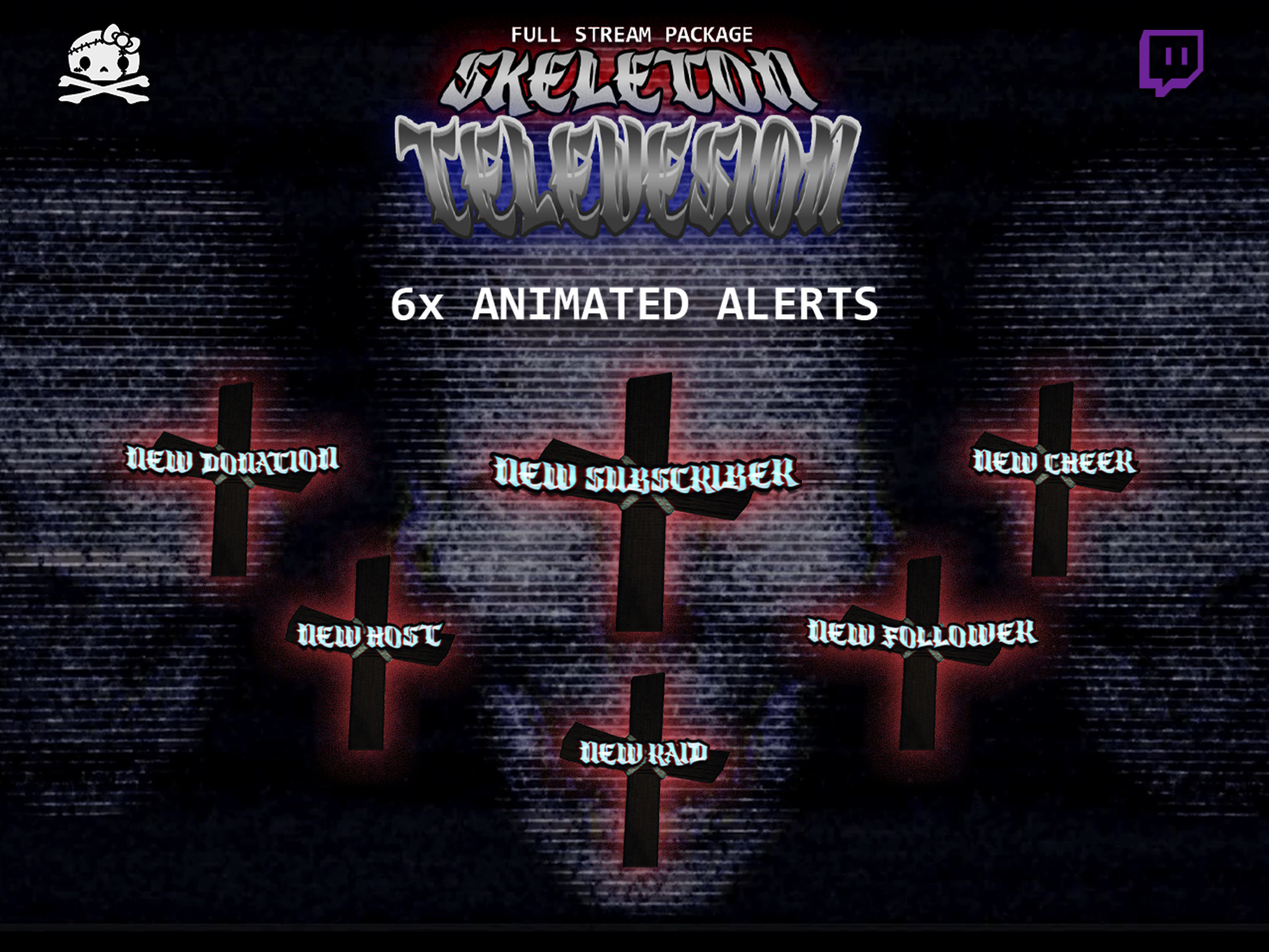 Skeleton Television Streaming Package for TWITCH - YOUTUBE - Digital - Horror Animated Screens ...