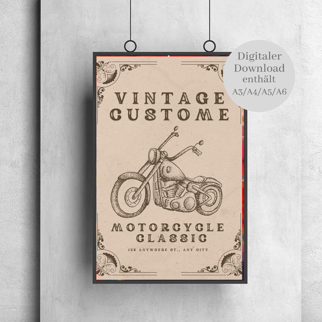 Vintage Custom Motorcycle Classic Design Must Have Biker Fans Perfect ...