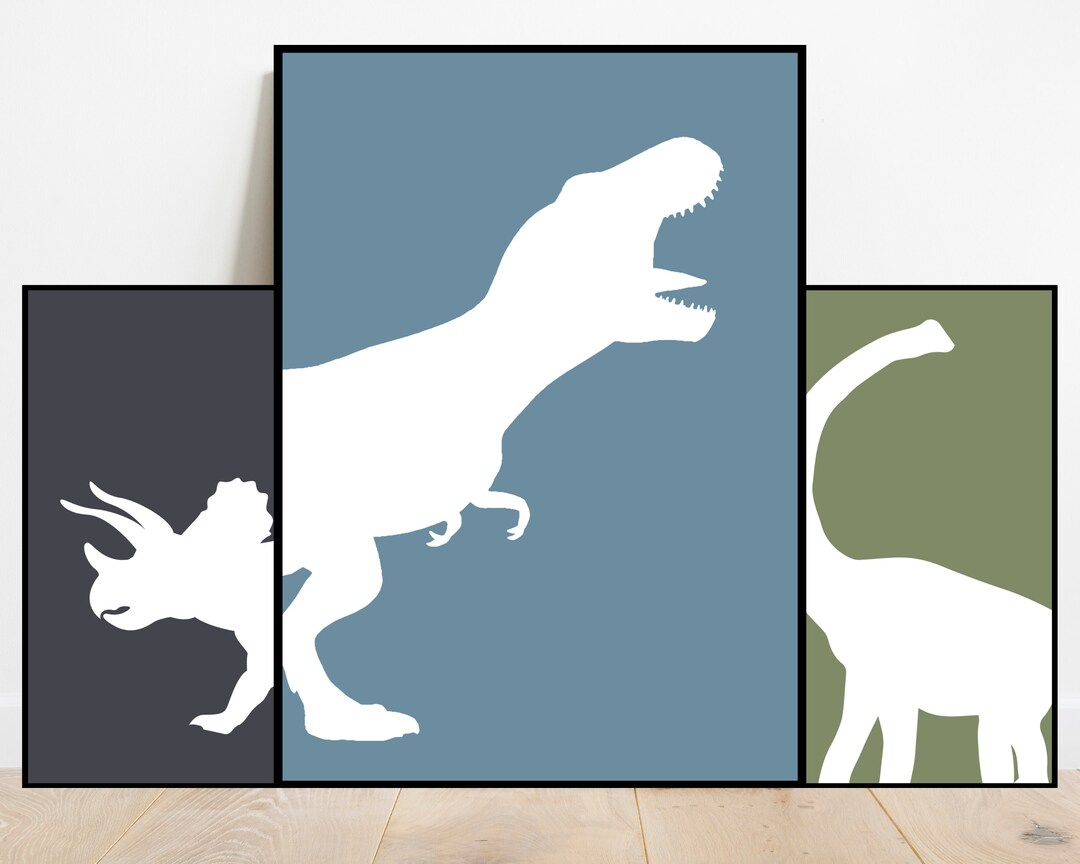 Dinosaur Set Poster Digital Printable T-rex Triceratops Brachiosaurus ...