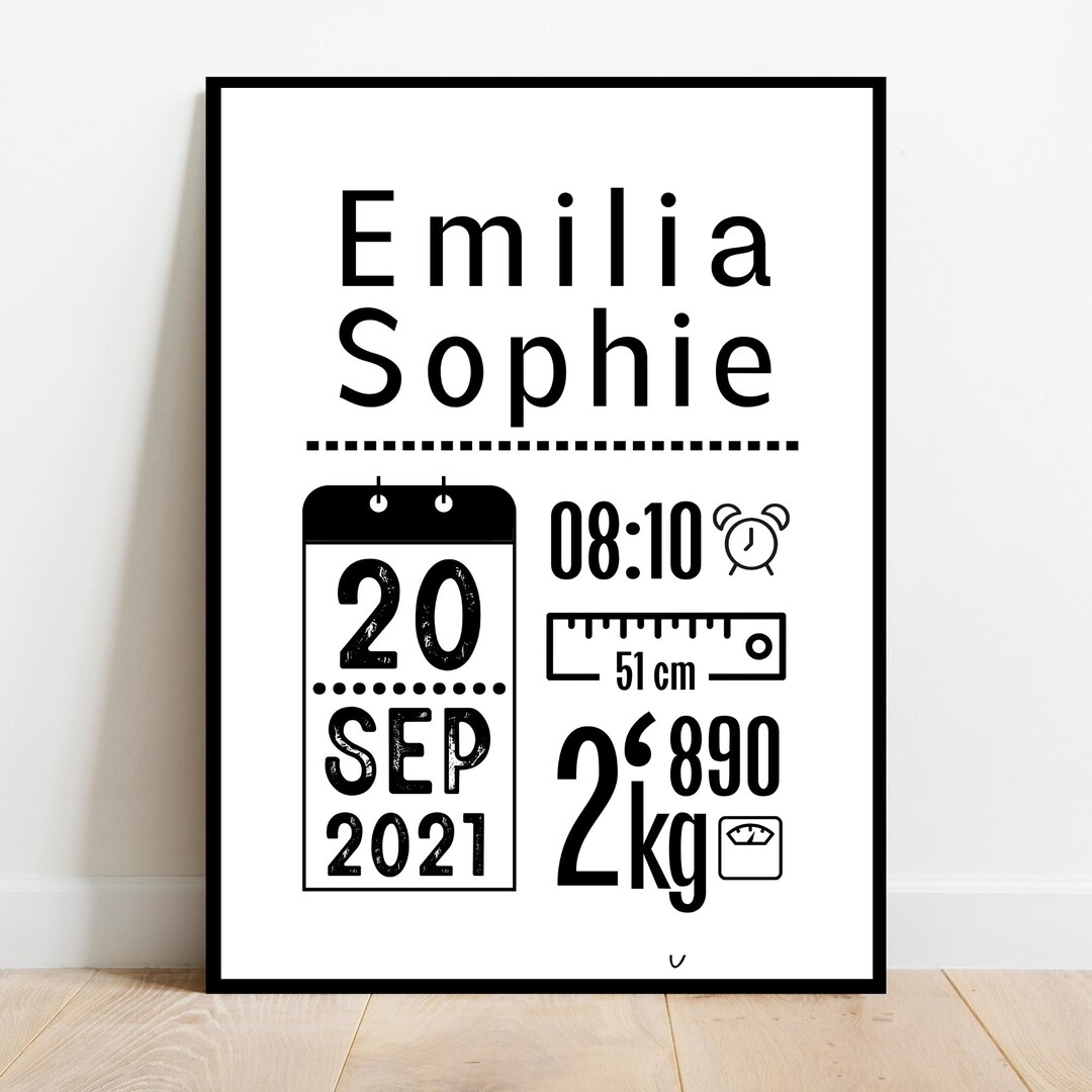 Minimalist Birth Date Poster With Calendar Design | Modern Nursery Wall ...