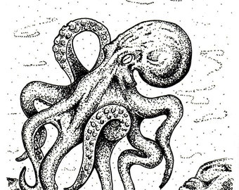 Pointillism Octopus - Etsy