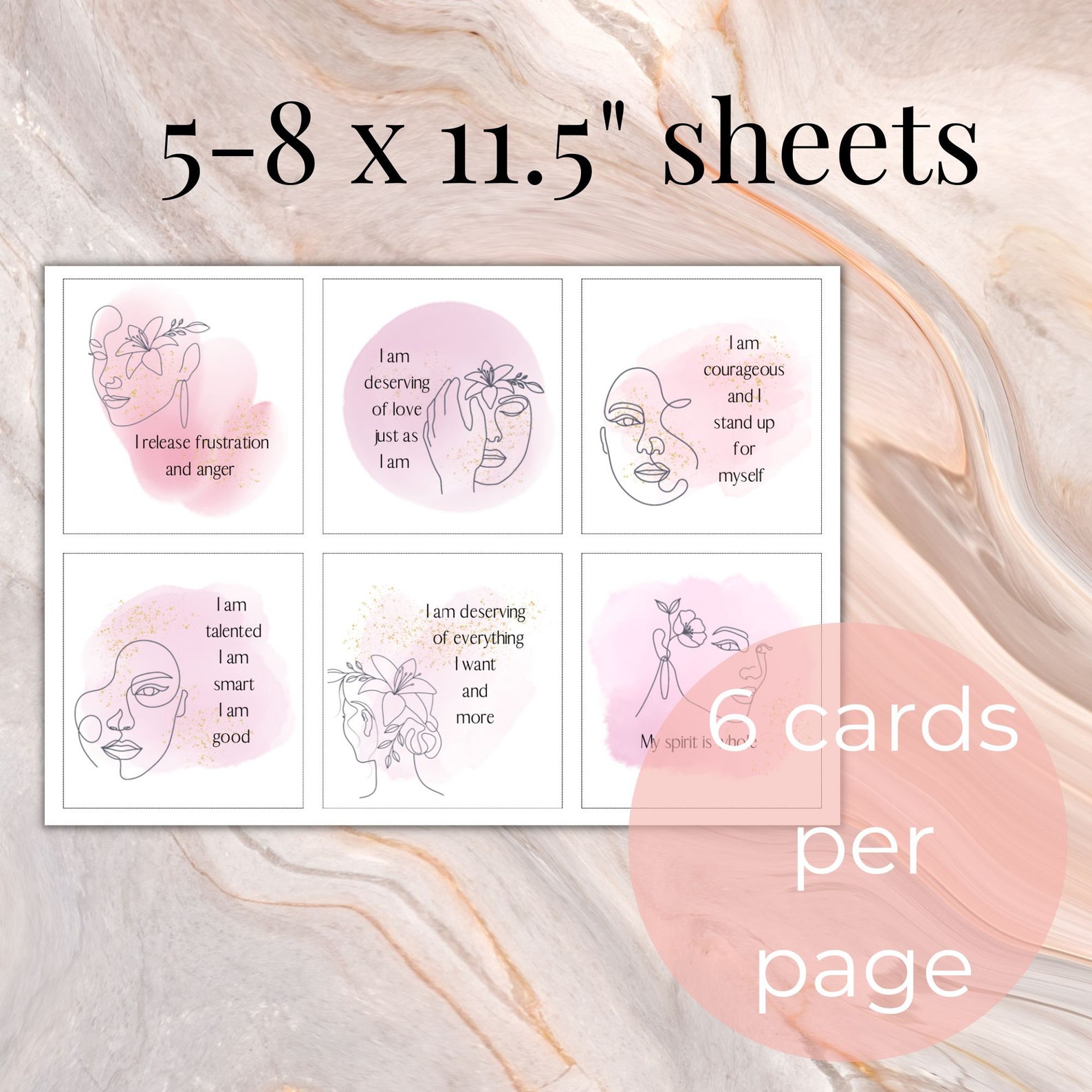 30-line Drawing Affirmation Card Bundle, Self-care Cards,positive ...