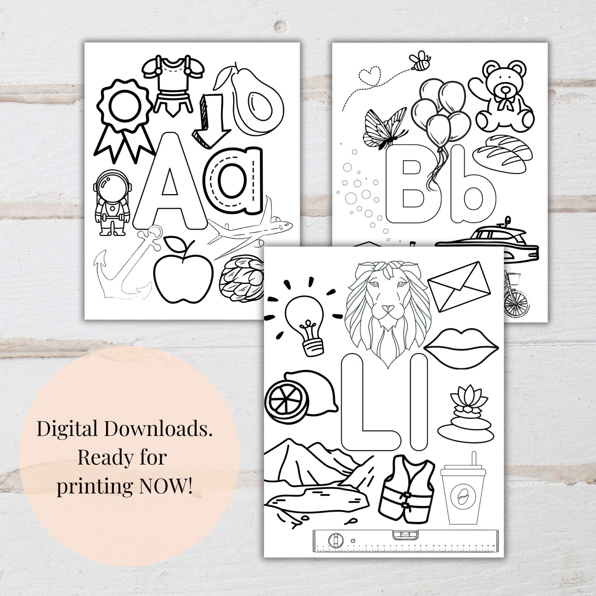 A to L Letter Coloring Pages for Kids, Digital Coloring Pages, Alphabet ...