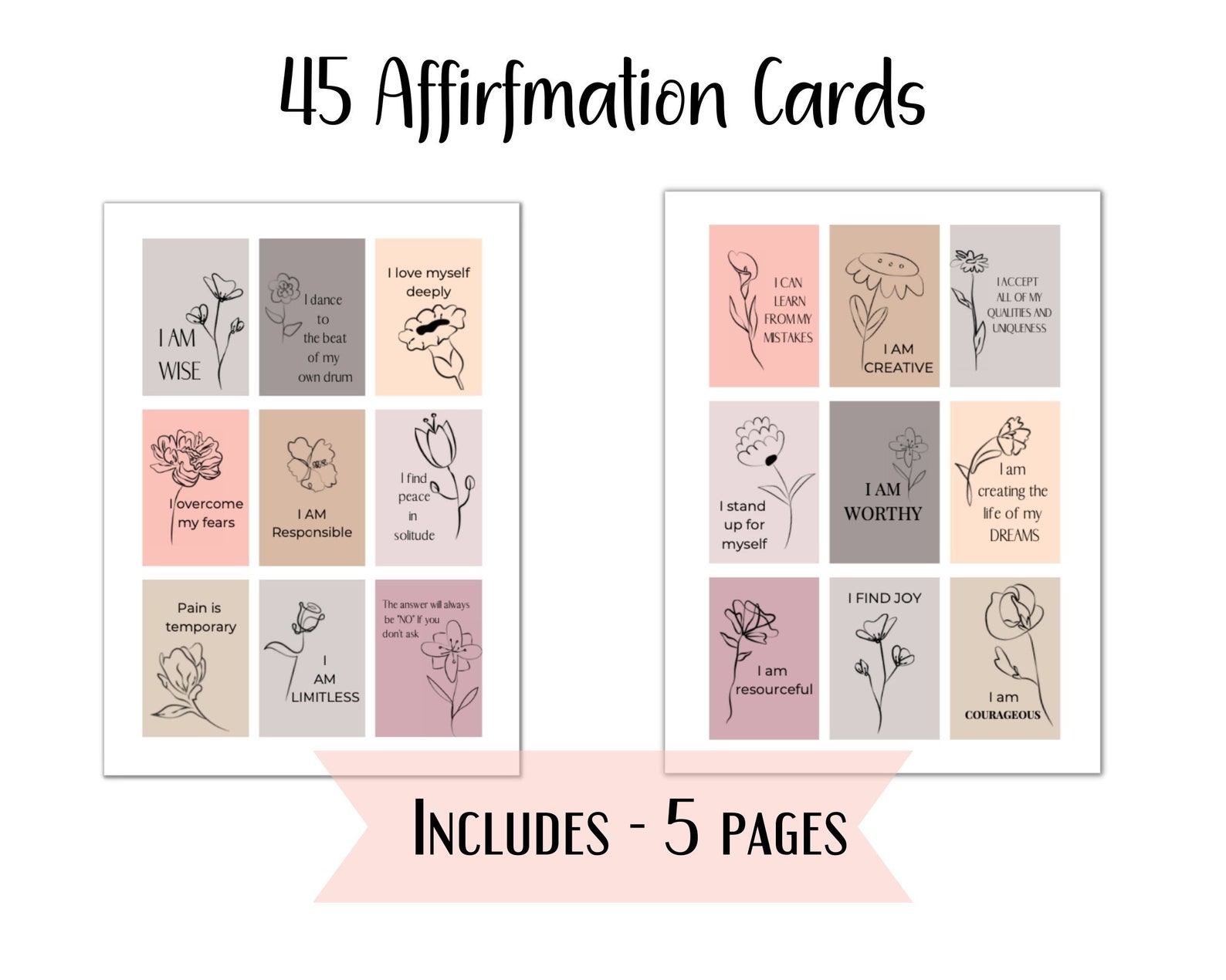 45 Affirmation Cards Bundle, Self-care Affirmation Cards, Positive ...