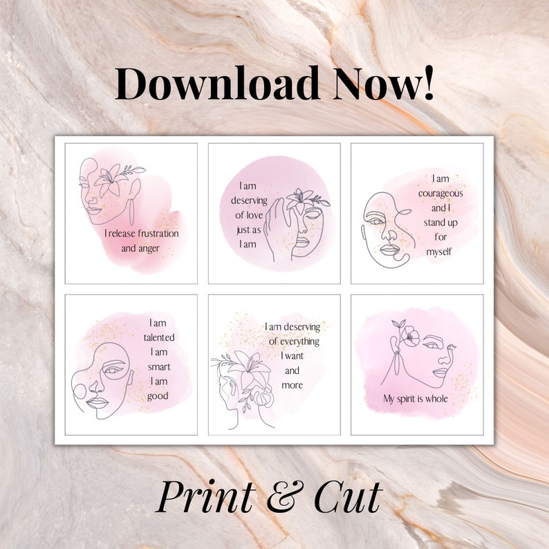 30-line Drawing Affirmation Card Bundle, Self-care Cards,positive ...
