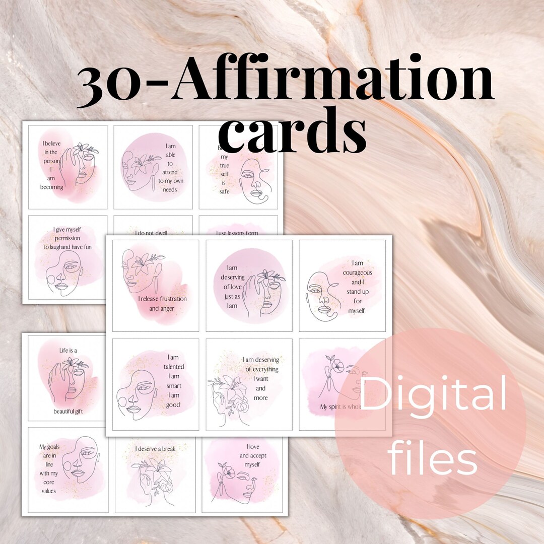30-line Drawing Affirmation Card Bundle, Self-care Cards,positive ...