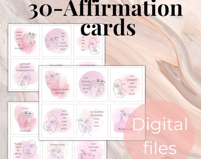 30-line Drawing Affirmation Card Bundle, Self-care Cards,positive ...