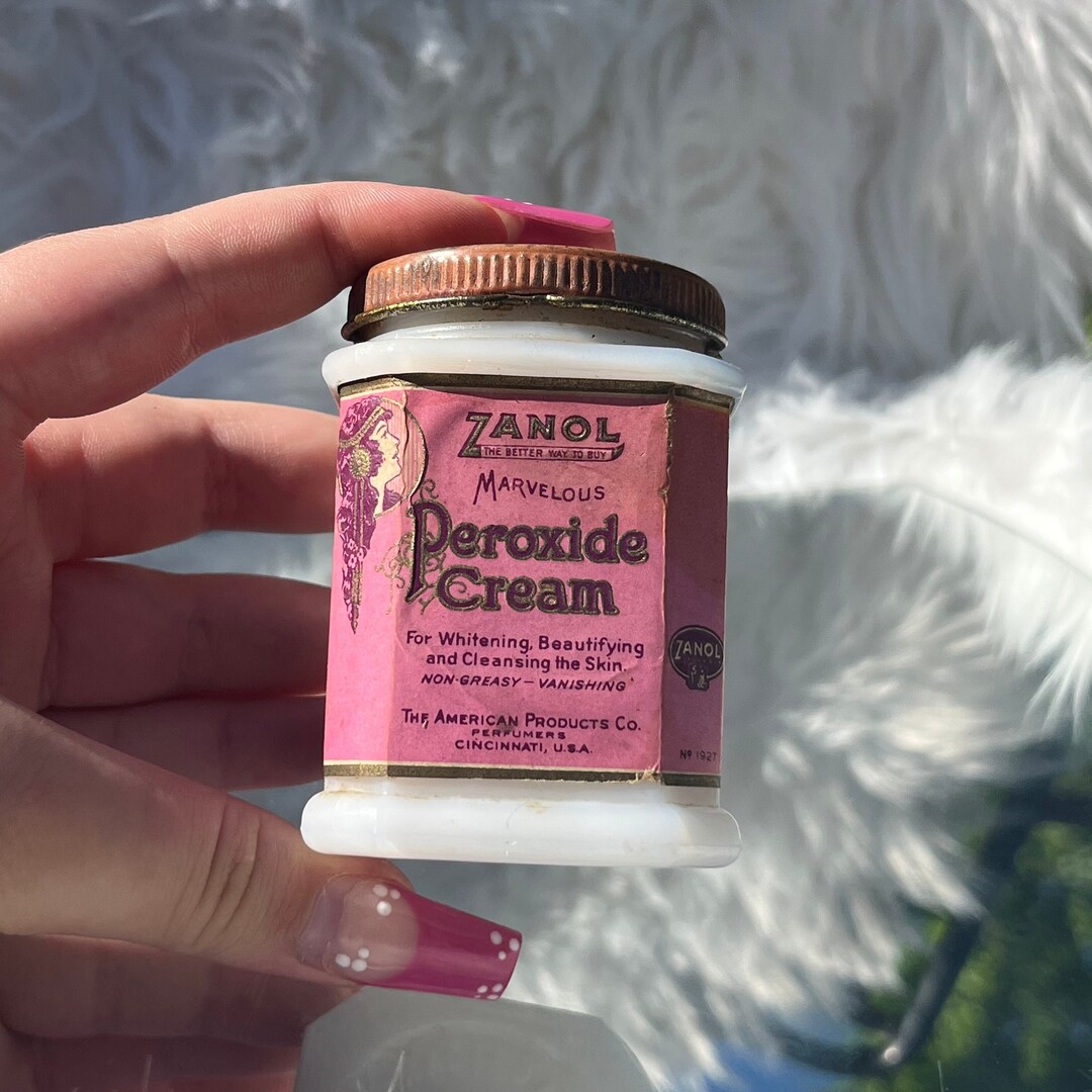 Rare Antique 1920s Zanol Milk Glass Jar Bottle W Pink Label / Peroxide ...