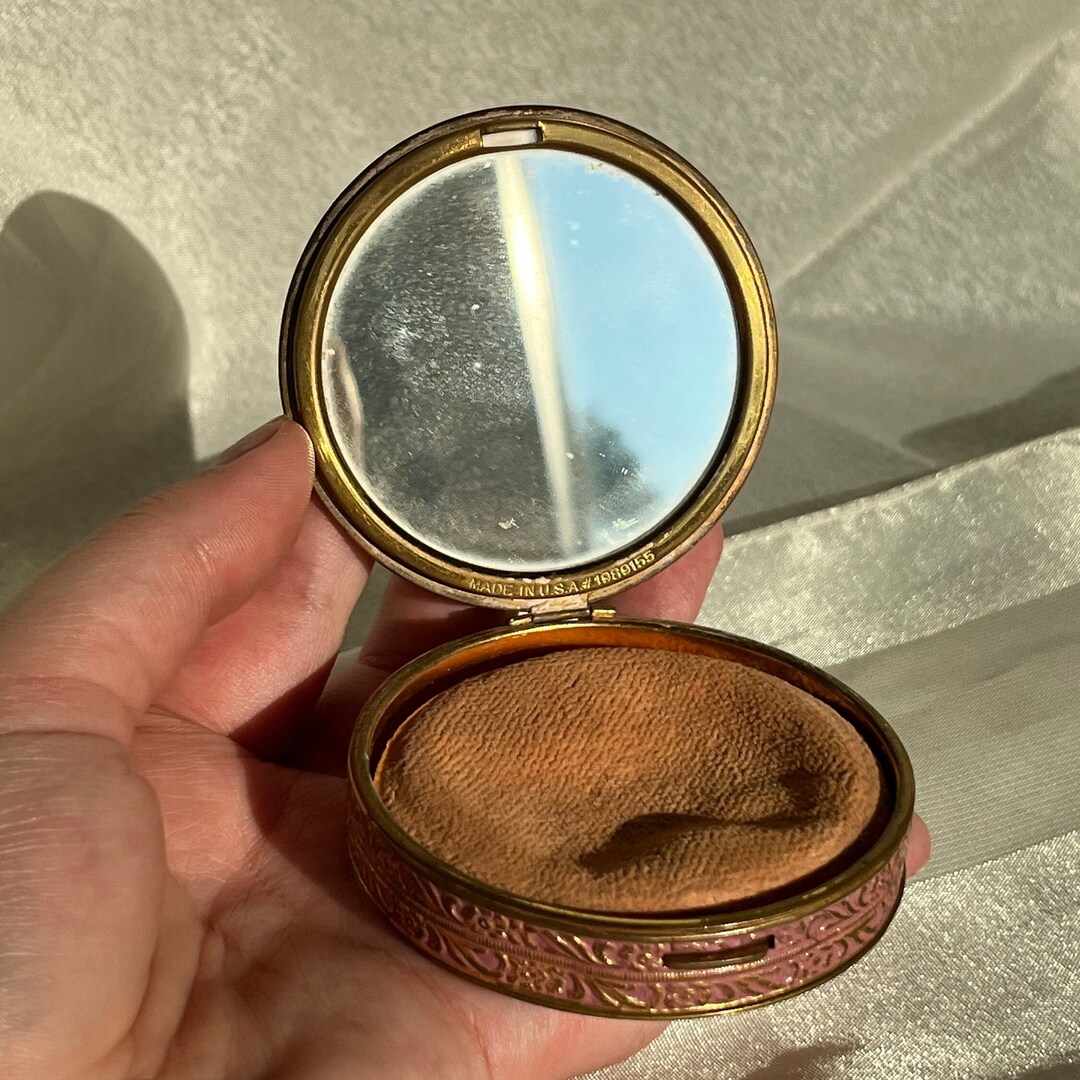 Vintage 1930s Gold & Pink Mirrored Deco Makeup Compact - Rouge Powder ...