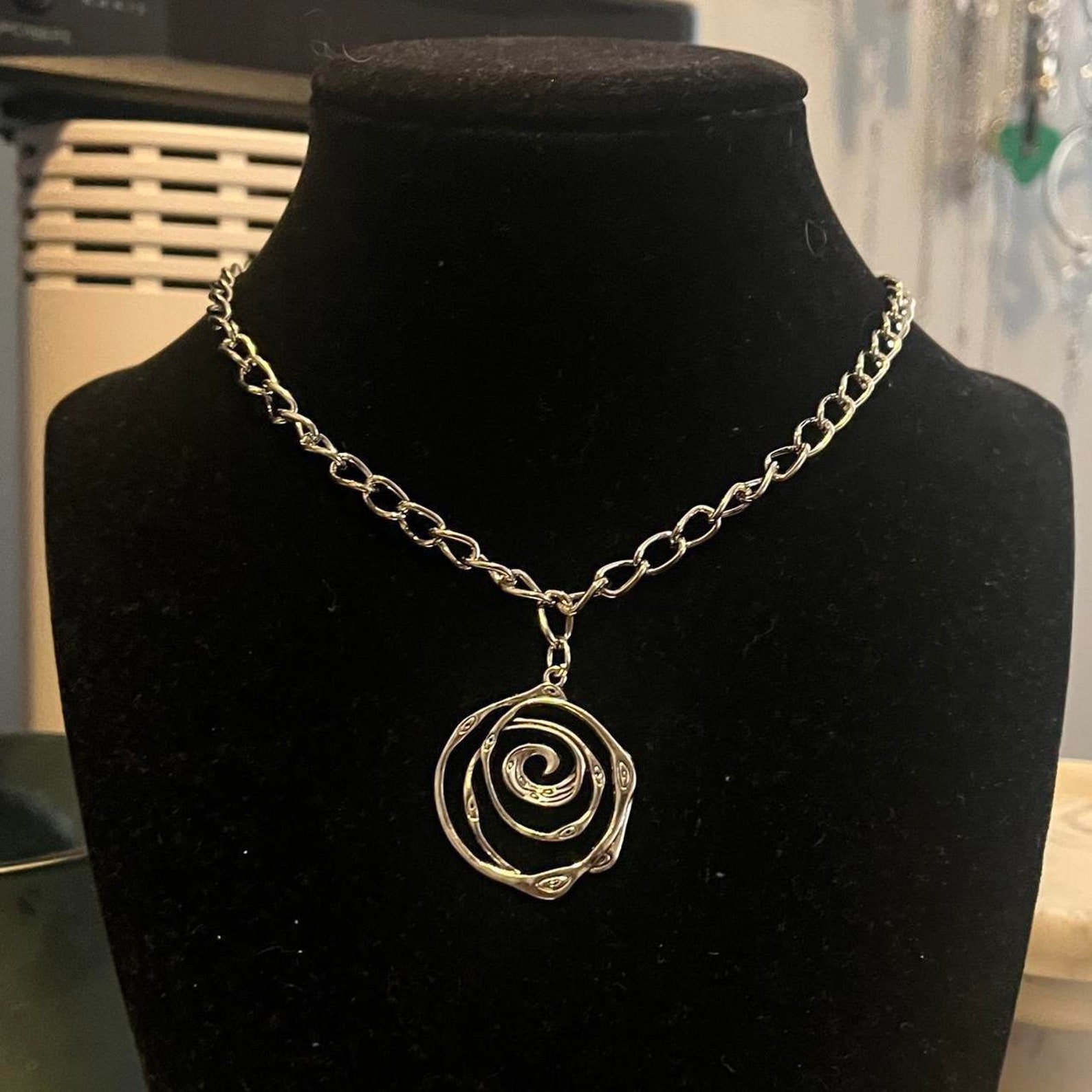 Handmade Whimsigoth Indie Silver Cable Chain Spiral/swirl Pendant ...