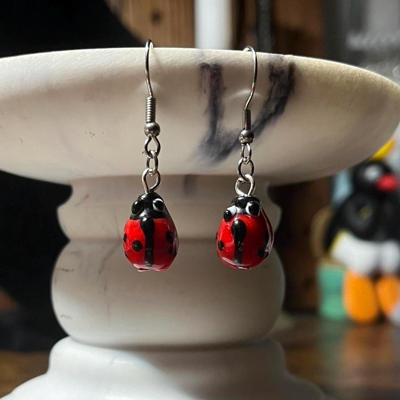 Handmade Y2K Lampwork Ladybug Dangle Earrings - Etsy