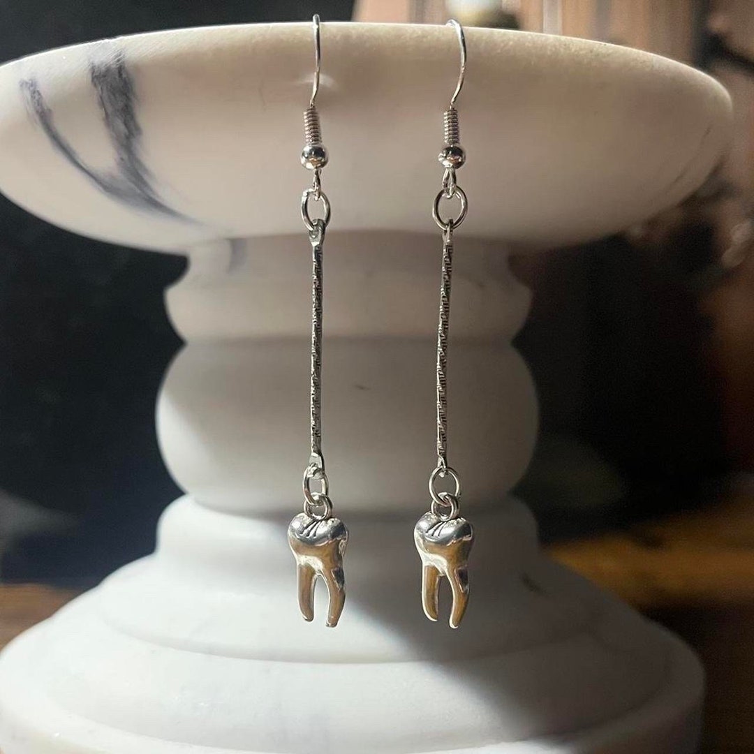 Handmade Y2k Punk Connector Bar Tooth Fish Hook Stainless Steel Dangle ...