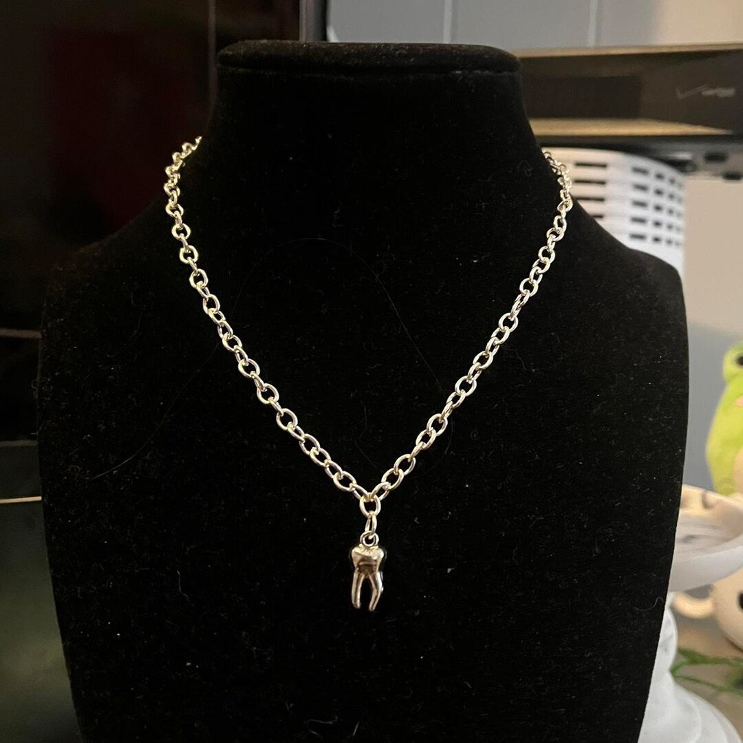 Handmade Indie Silver Chain Tooth Pendant Necklace - Etsy