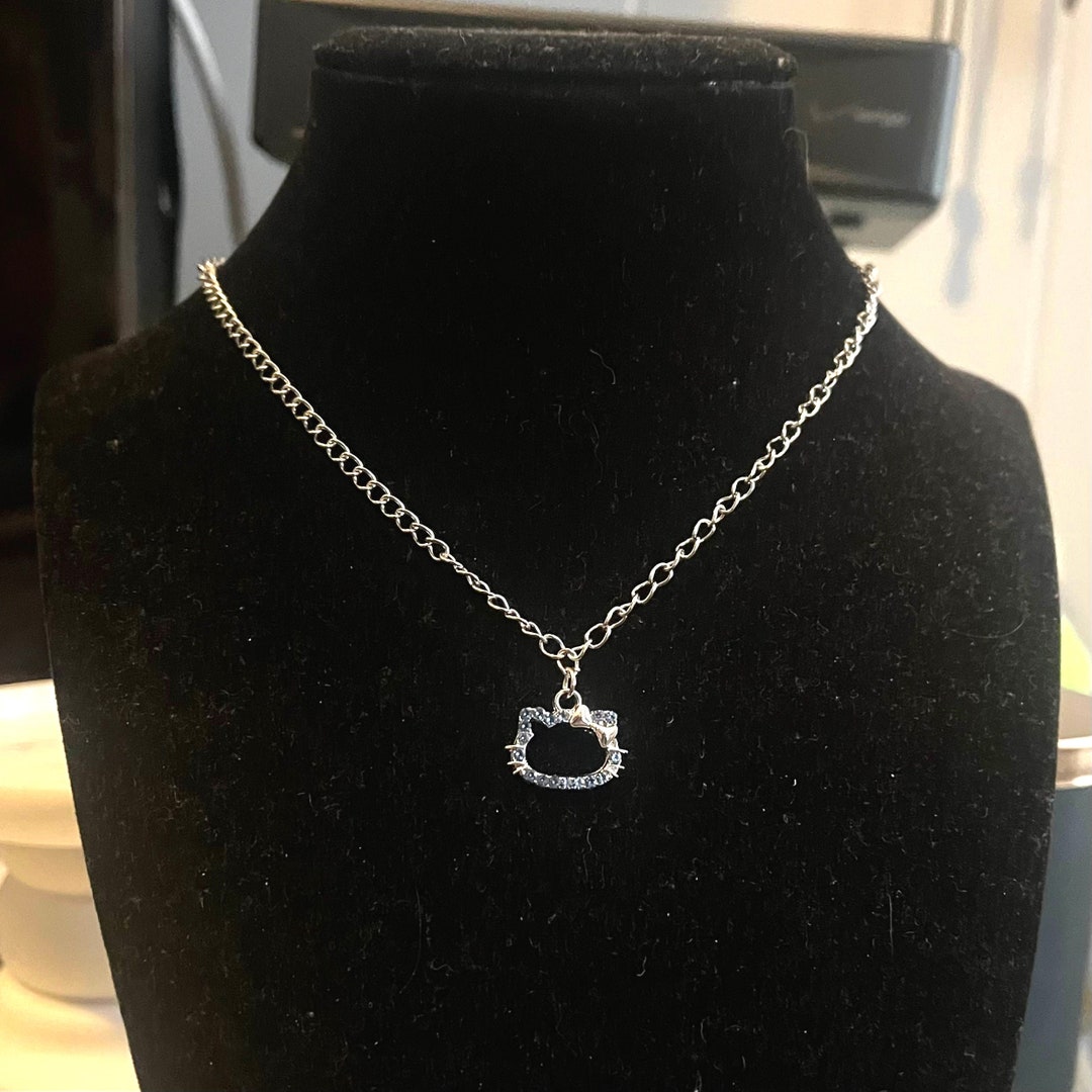 Handmade Hello Kitty Silver Plated Chain Blue Rhinestone Hello Kitty ...
