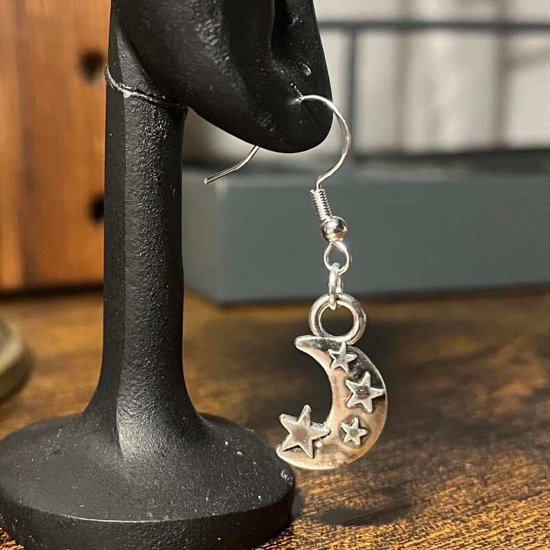 Handmade Whimsigoth Indie Mini 3d Star Moon Silver Plated Fish Hook ...