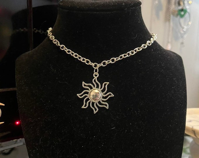 Handmade Whimsigoth Indie Silver Chain Sun Pendant Choker Necklace - Etsy