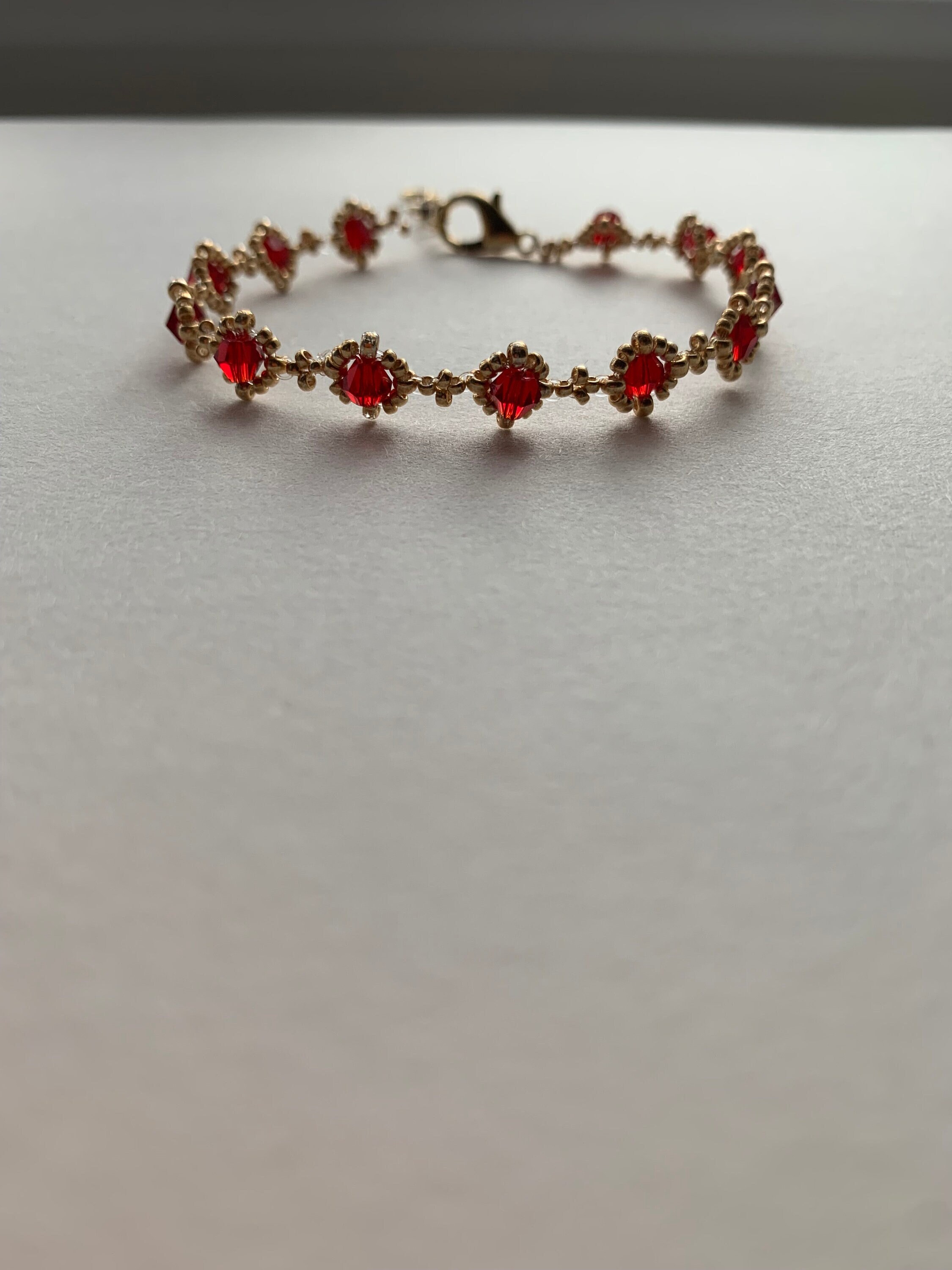 Royal Red Gold Bracelet Seed Bead and Bicone Bracelet - Etsy UK