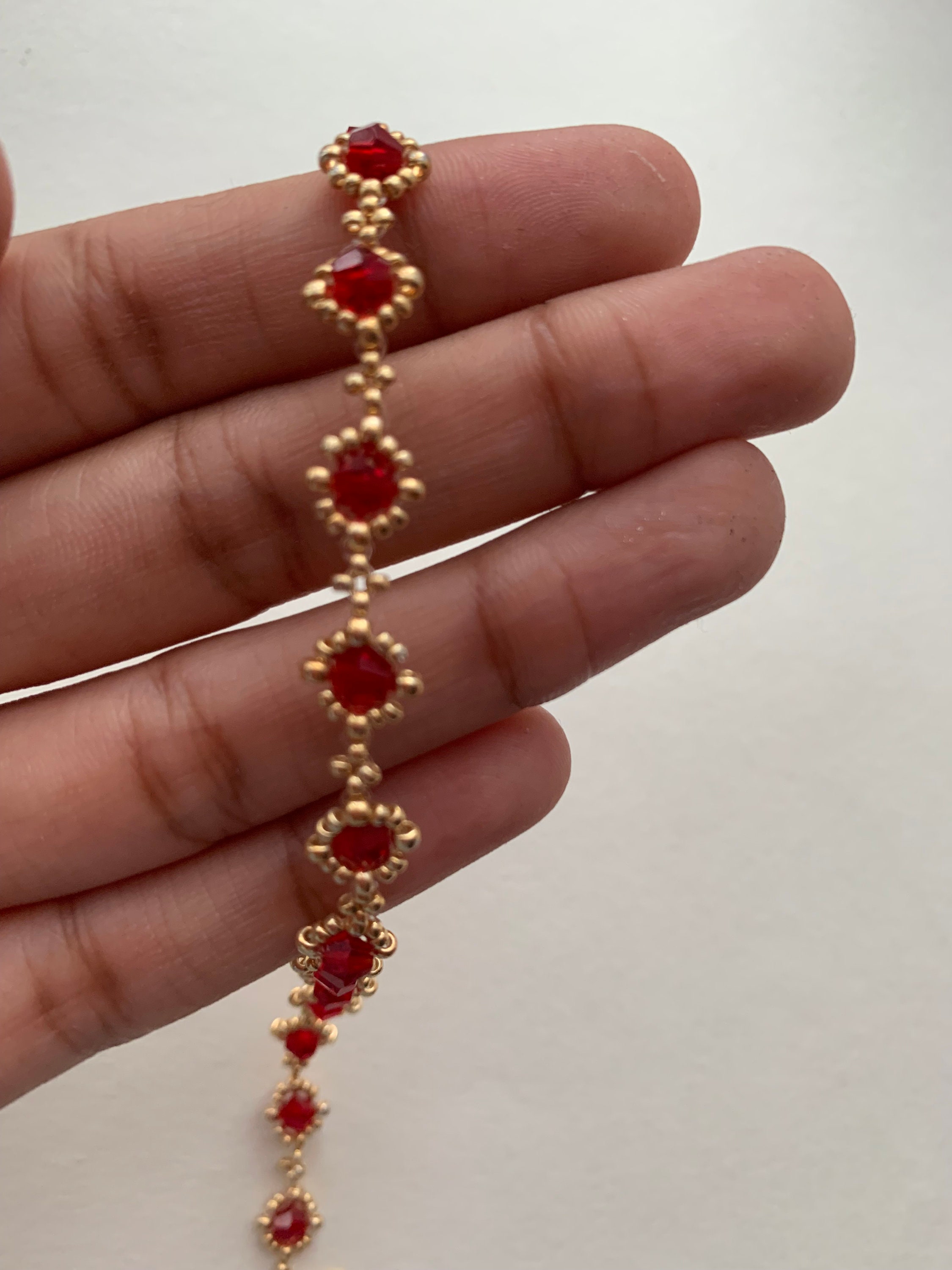 Royal Red Gold Bracelet Seed Bead and Bicone Bracelet - Etsy UK