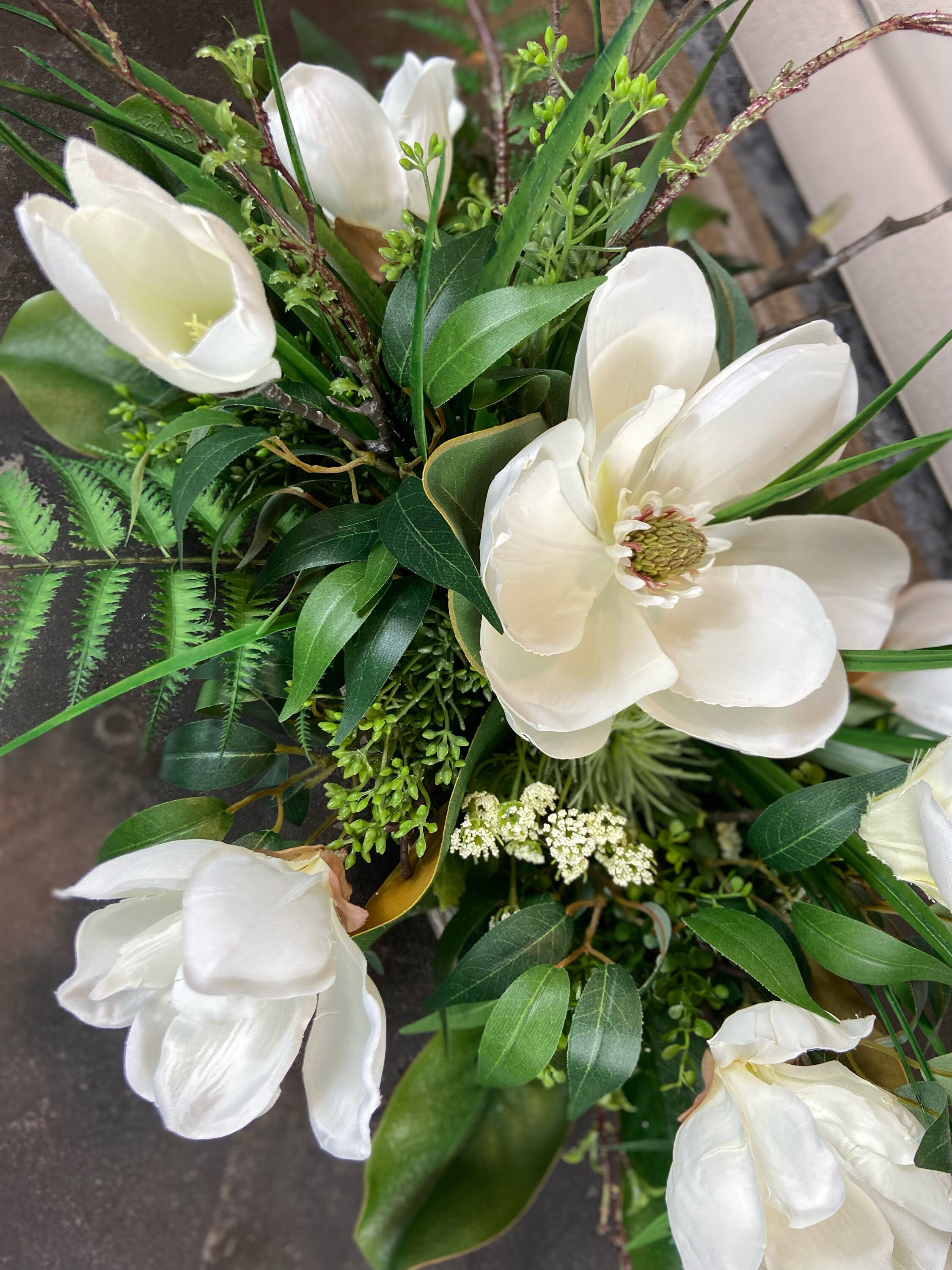 Elegant White Magnolia Arrangement Centerpiece, Year Around Natural ...