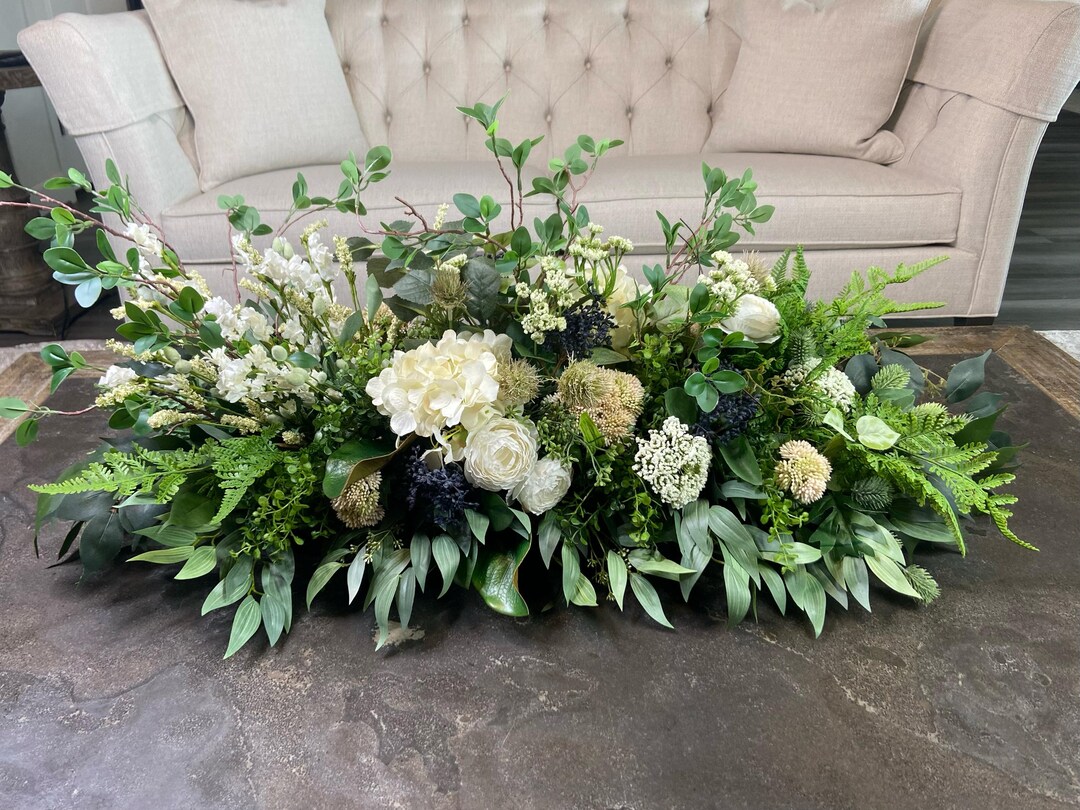 Cream Hydrangea Greenery Centerpiece: Natural Twig Branch Arrangement ...
