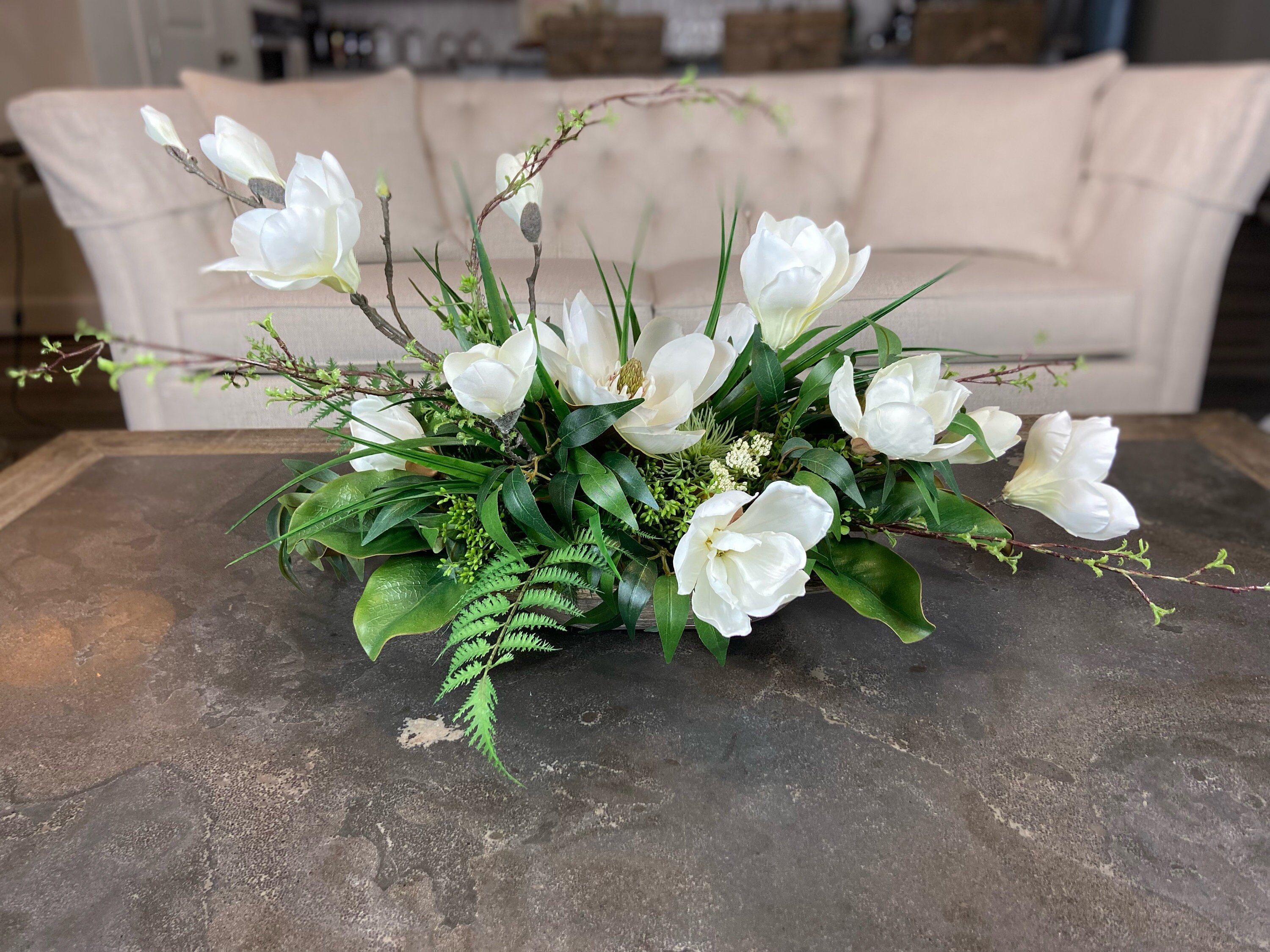 Elegant White Magnolia Arrangement Centerpiece, Year Around Natural ...